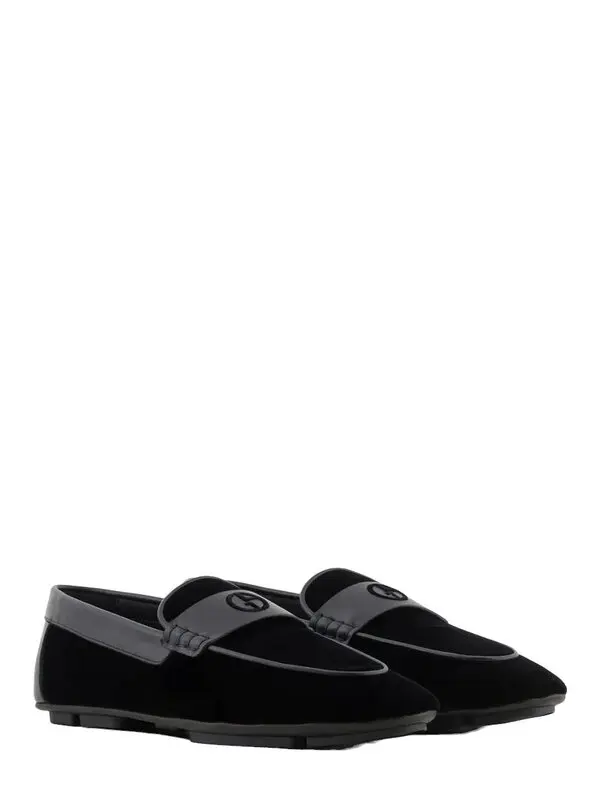Giorgio Armani Velvet Logo Detail Loafers - Black
