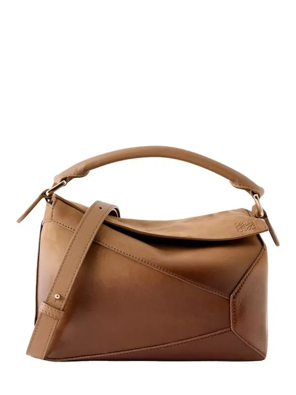 Loewe Puzzle Edge Small Patent-nubuck Shoulder Bag - Brown