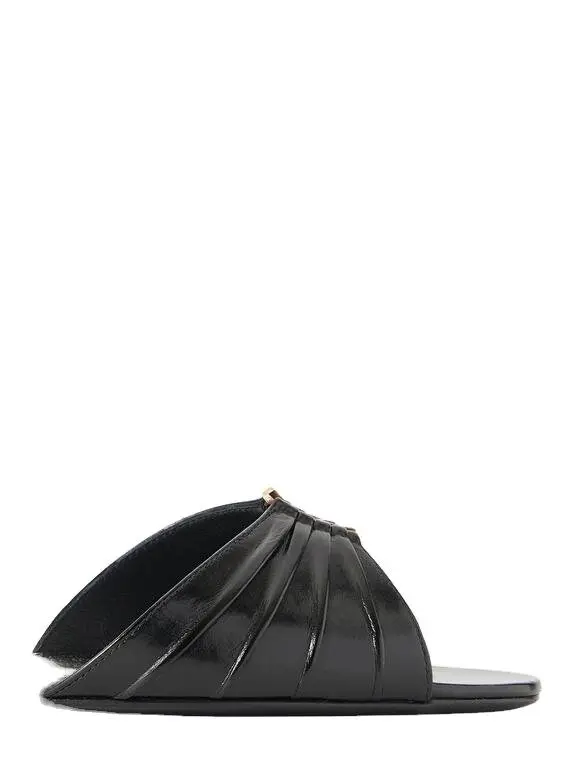 Saint Laurent Babylone Embellished Gathered Glossed-leather Slides - Black