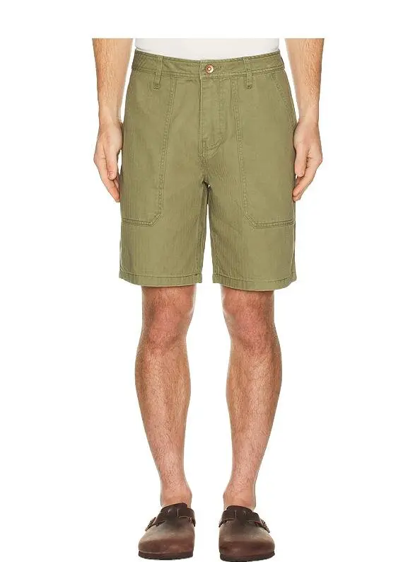 Brixton Surplus Vintage Wash Herringbone Shorts In . Also - Olive