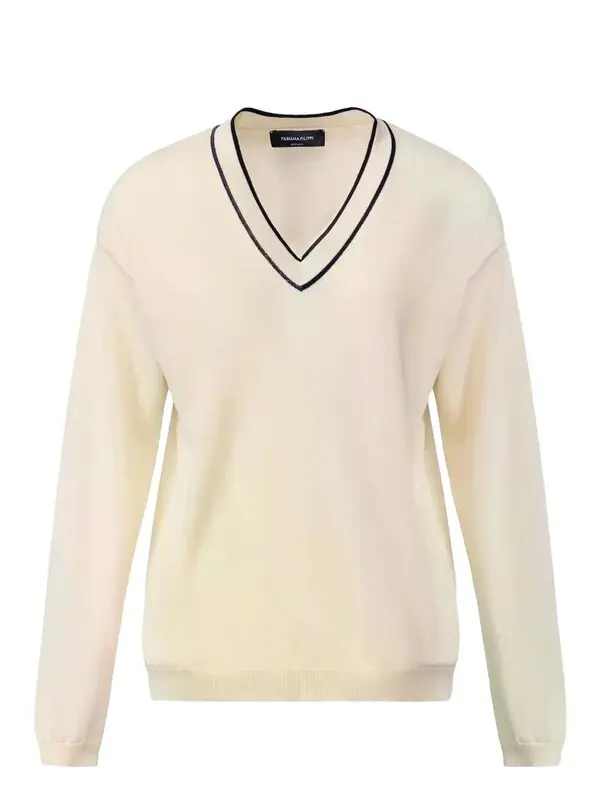 Fabiana Filippi V-neck Long-sleeve Sweater With Contrast Trim - Neutrals