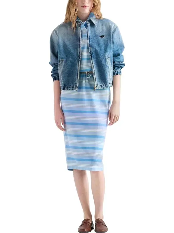 Prada Denim Blouson Jacket With Enamelled Triangle Logo - Blue