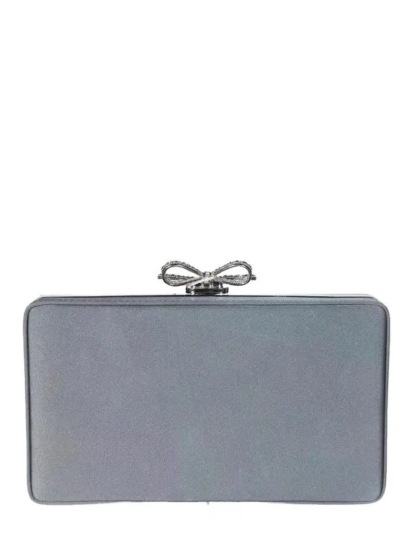 SELF-PORTRAIT Bow Detail Crystal Embellished Clutch Bag - Grey