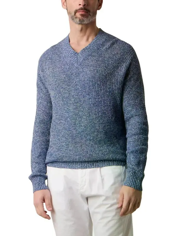 Brooks Brothers V-neck Mouliné-knit Sweater - Blue