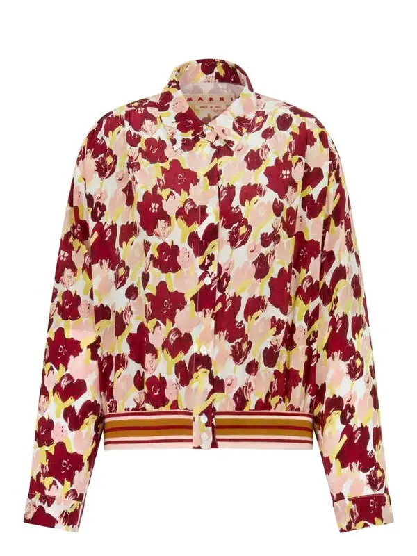 Marni Floral Print Silk Shirt - Red