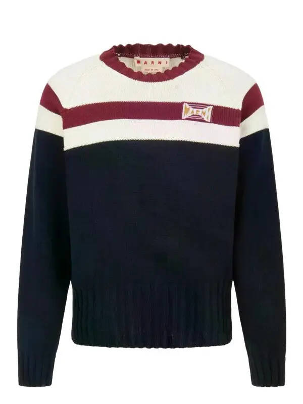 Marni Cotton Jumper With Contrast Stripe - Blue