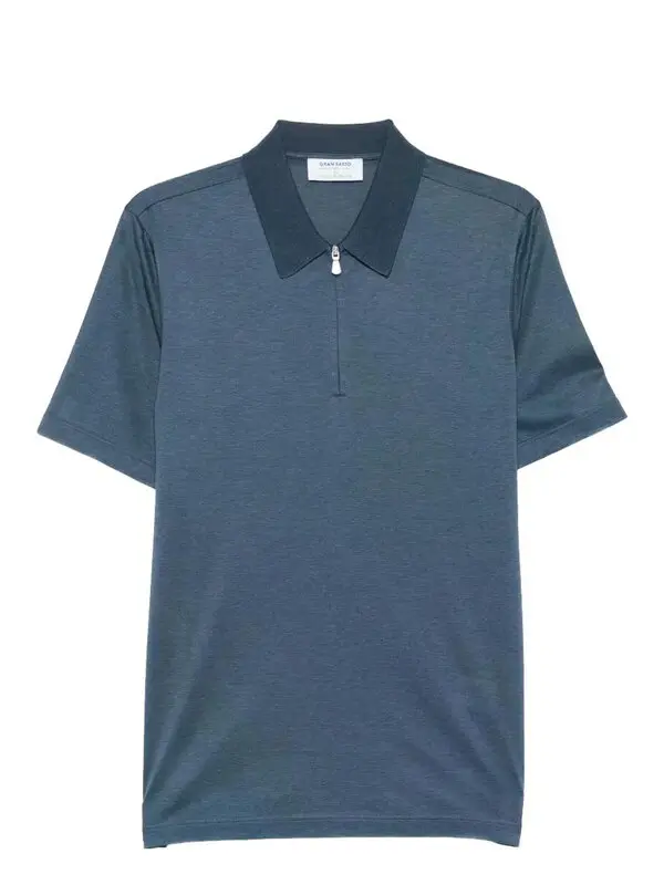 GRAN SASSO Zip Cotton Polo Shirt - Blue