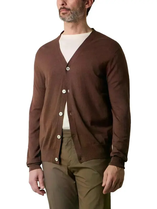 Brooks Brothers V-neck Ribbed Cardigan - Brown