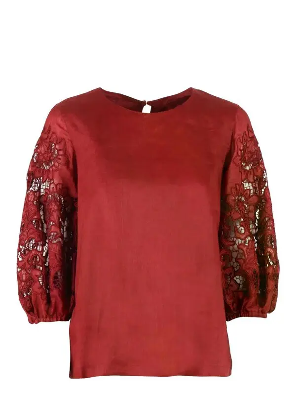 Max Mara Mstordine Lace-sleeve Top - Red