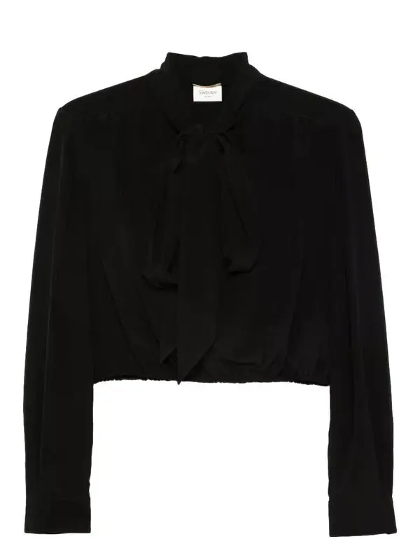 Saint Laurent Tie Detail Cropped Blouse - Black