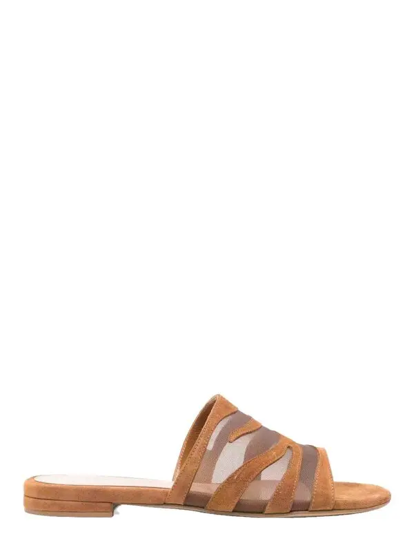 GIANVITO ROSSI Slip-on Flat Sandals With Mesh Detailing - Brown