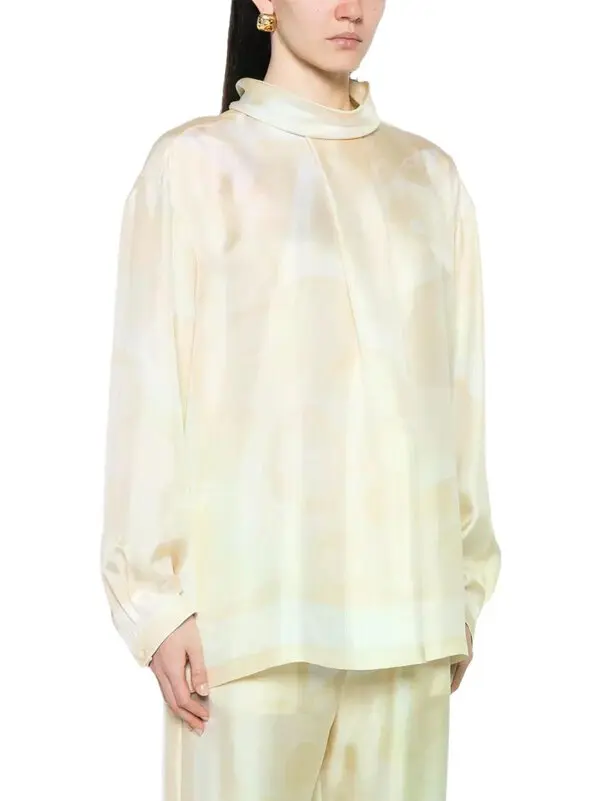 Carven High-neck Long-sleeve Printed Top - Neutrals