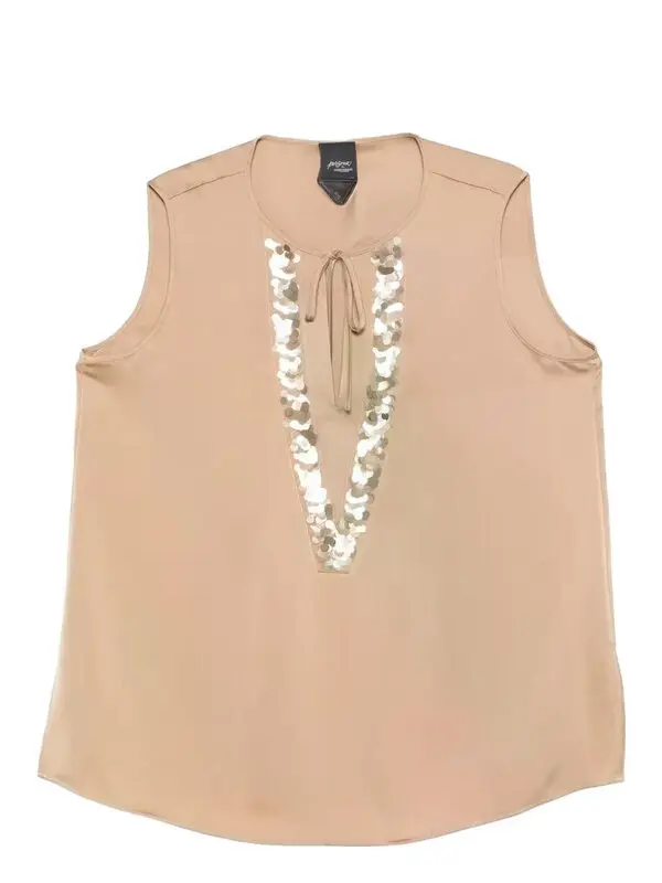Marina Rinaldi V-neck Sleeveless Sequined Top - Neutrals