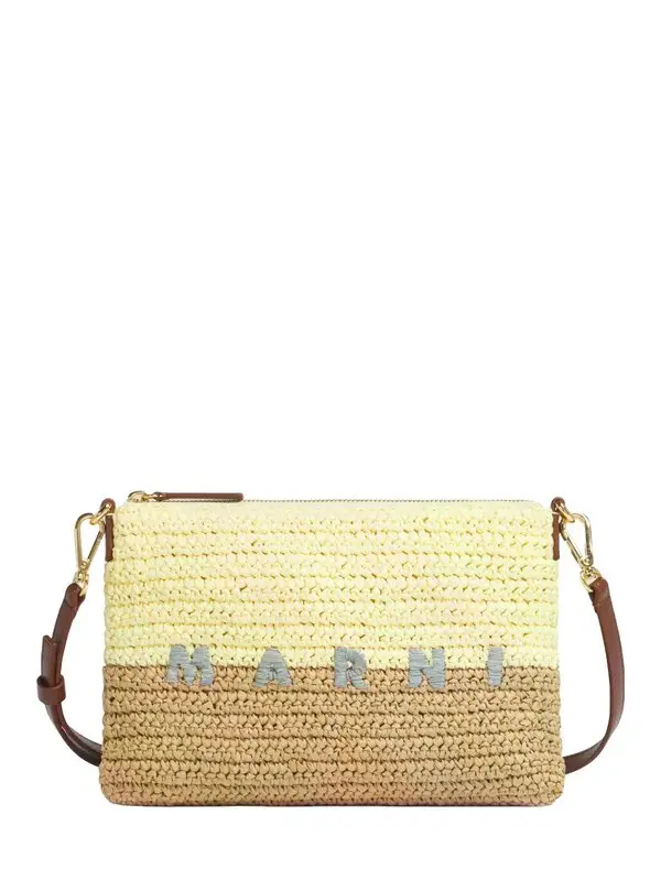 Marni Raffia Pouch With Shoulder Strap - Neutrals