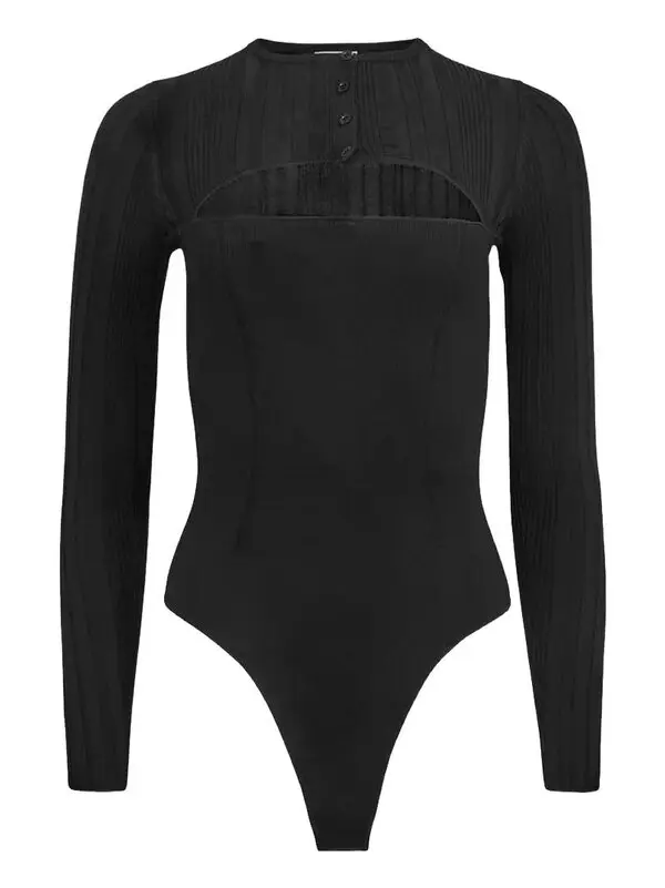 FLEUR DU MAL Ribbed Button Detail Bodysuit - Black