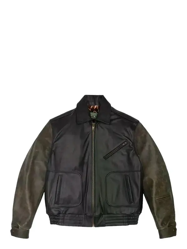 DENIM TEARS Colour-block Leather Jacket - Black