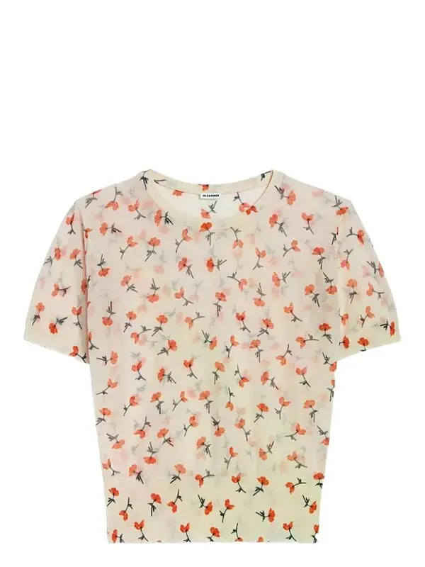 JIL SANDER Floral Print Crewneck T-shirt - Neutrals