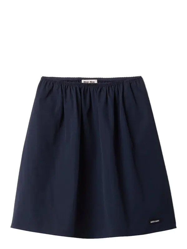 Miu Miu Poplin Flared Skirt With Jacquard Logo - Navy