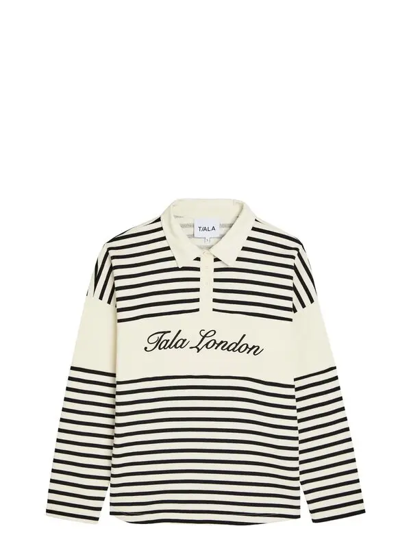 TALA Rugby Striped Cotton-blend Polo Jumper - Ivory