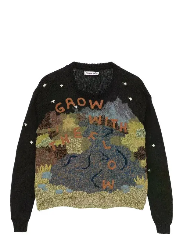 STORY MFG. Graphic Embroidered Crew Neck Jumper - Black