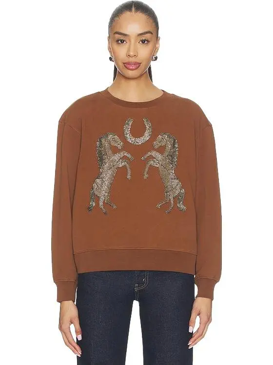 ALLSAINTS Luck Pippa" Beaded Horse Graphic Sweatshirt - Cognac