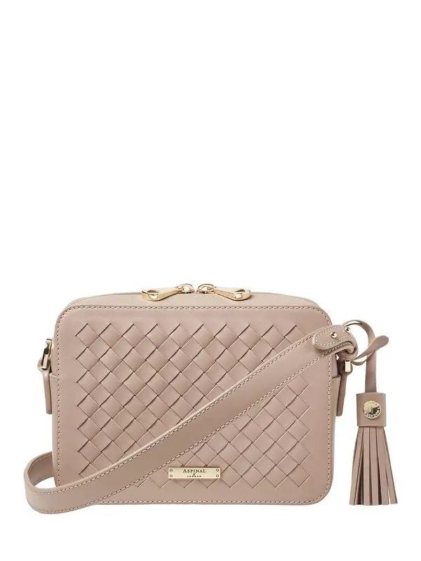 ASPINAL OF LONDON Leather Camera Cross-body Bag With Woven Detail - Neutral