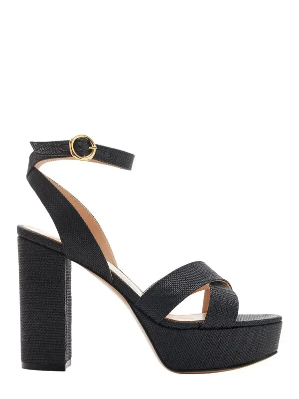 GIANVITO ROSSI Linen Platform Sandals - Black