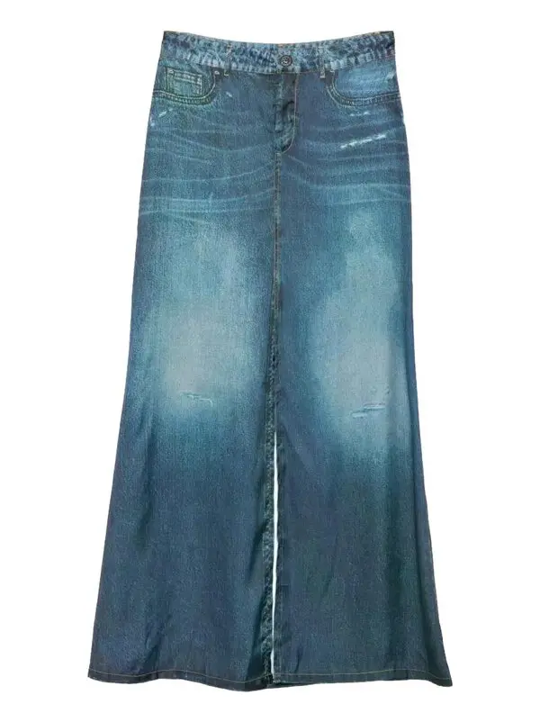 Liu Jo Midi Skirt With Printed Design And Front Slit - Blue