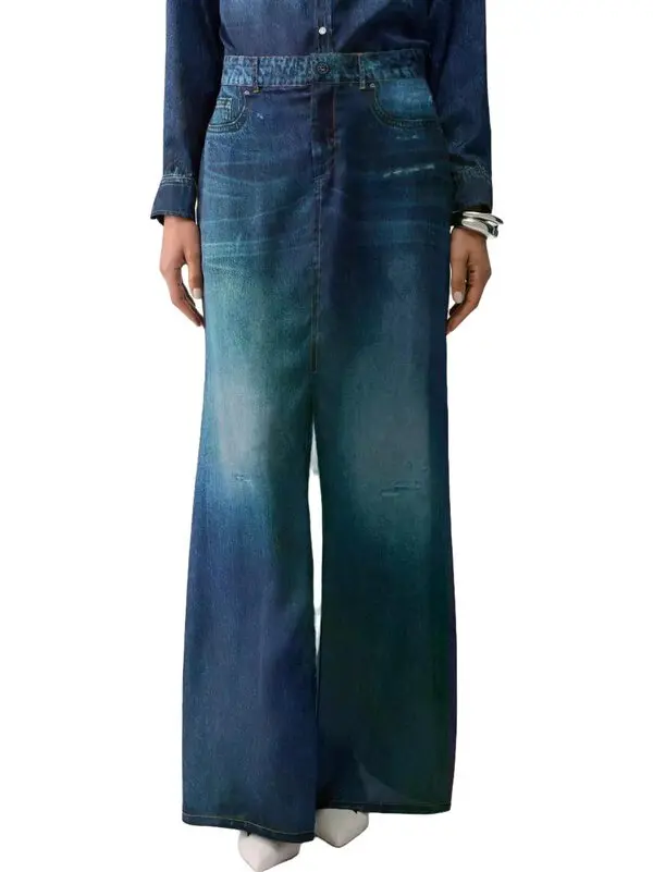 Liu Jo Midi Skirt With Printed Design And Front Slit - Blue