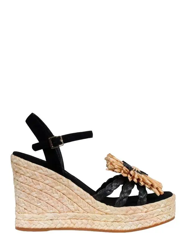 PALOMITAS BY PALOMA BARCELÒ Fannie Braided Floral Wedge Sandals - Black