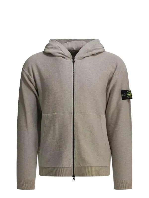 Stone Island Logo Patch Zip-up Hoodie - Neutrals