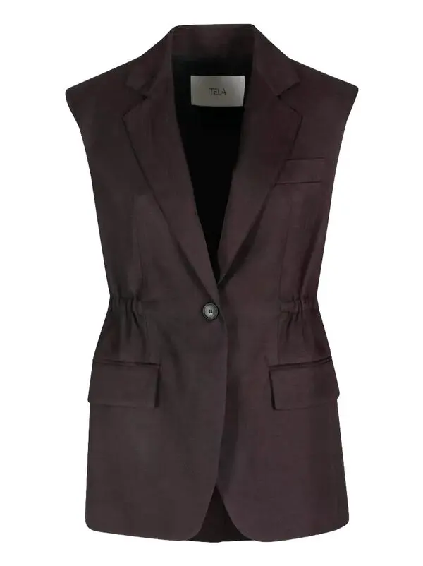 TELA Buttoned Drawstring Waistcoat - Brown