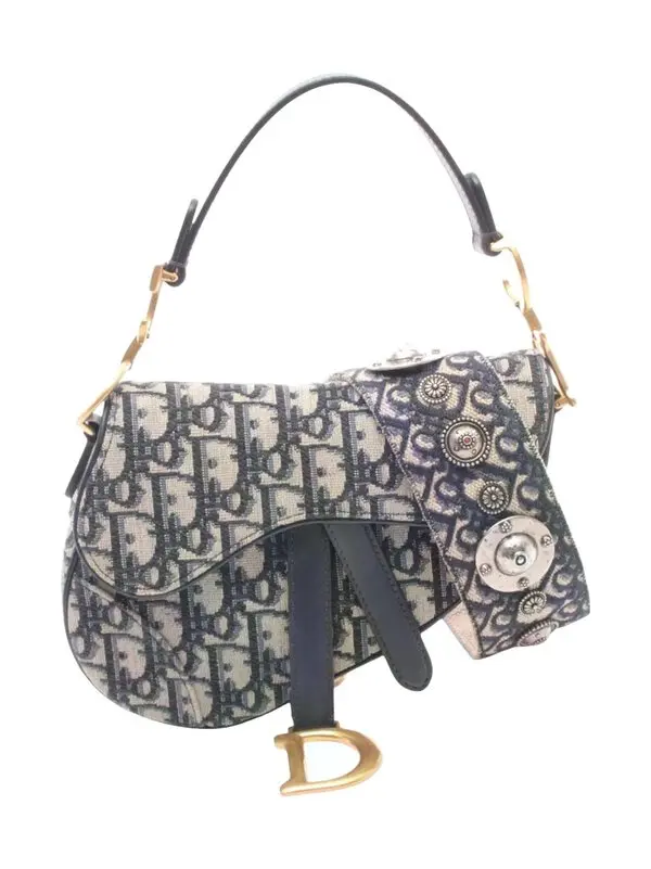Dior Mini Saddle Bag In Oblique Canvas - Brown