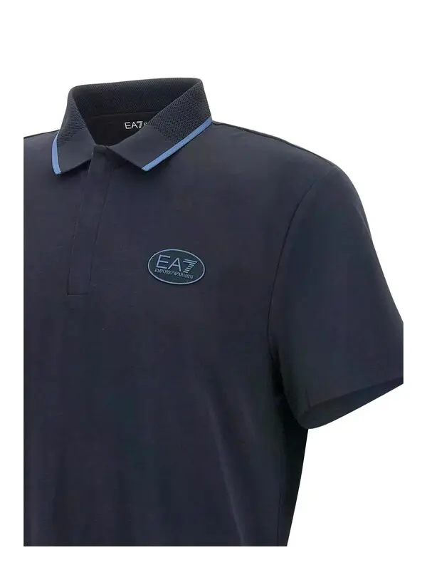 EA7 Contrast-trim Logo Polo Shirt - Blue
