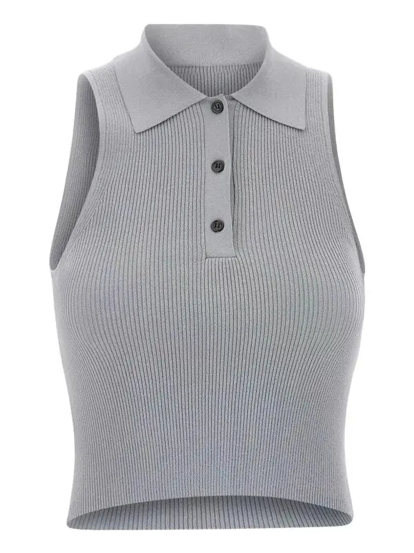 A. ROEGE HOVE Ribbed Button Polo Top - Grey