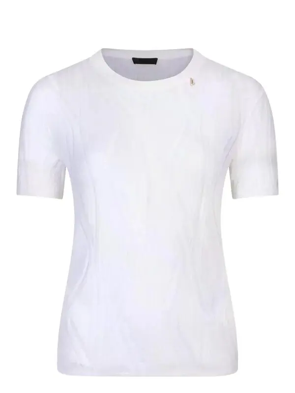 Liu Jo Perforated Round Neck Short Sleeve Knit Top - White
