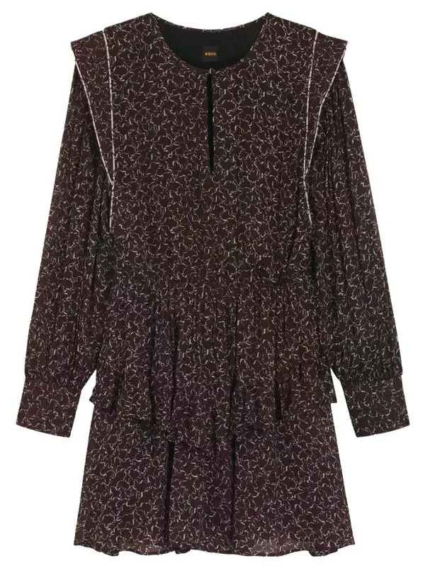 BOSS Contrast-piping Mini Dress With Modern Print - Brown