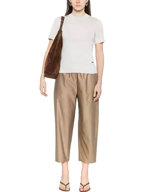ALPHA TAURI Short-sleeve Knit Top With Logo Detail - Neutrals