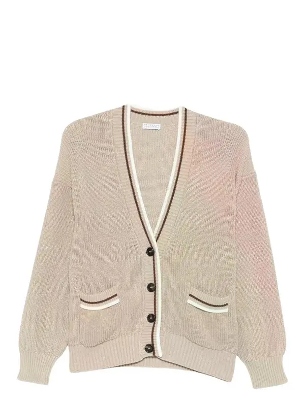 Brunello Cucinelli Striped Detail V-neck Cardigan - Neutrals