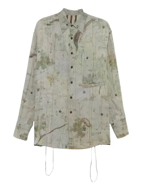 ZIGGY CHEN Floral Print Long Sleeve Shirt - Grey