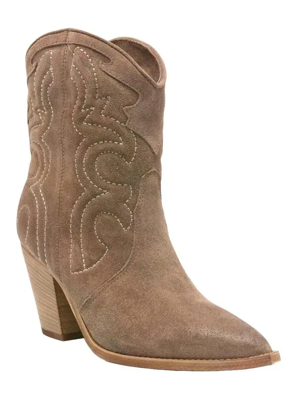 JULIE DEE Embroidered Pointed Cowboy Boots - Brown