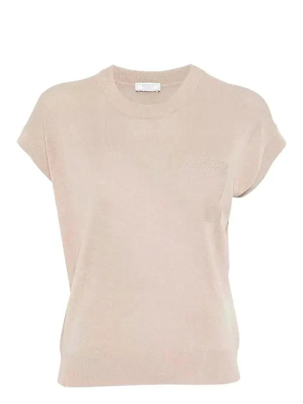 Peserico Crew Neck Top With Decorative Pocket - Neutrals