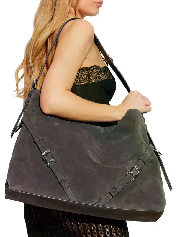 Givenchy Medium Voyou Bag In Suede - Grey