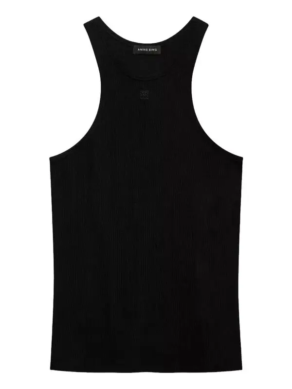 ANINE BING Crew-neck Ribbed Sleeveless Top - Black
