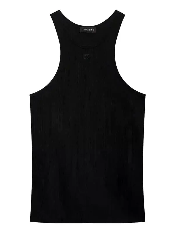 ANINE BING Crew-neck Ribbed Sleeveless Top - Black