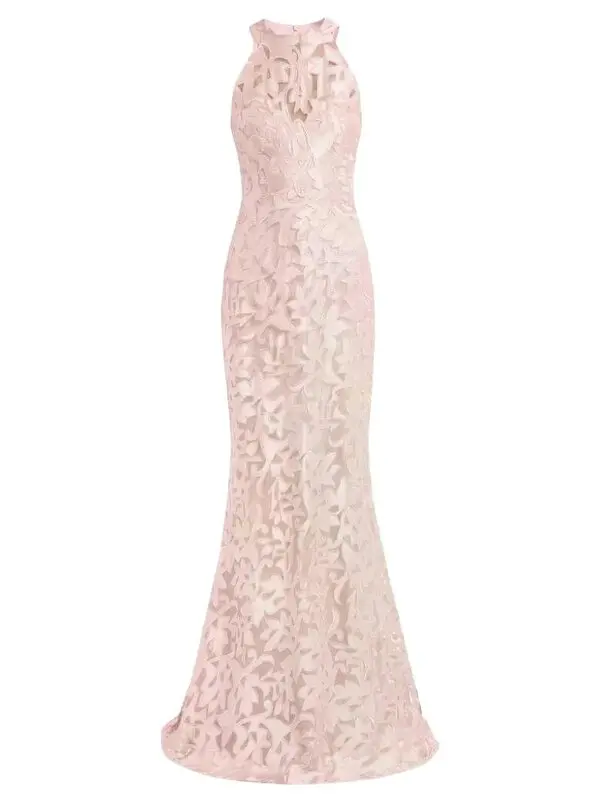 GEMY MAALOUF Floral Satin Maxi Dress - Pink