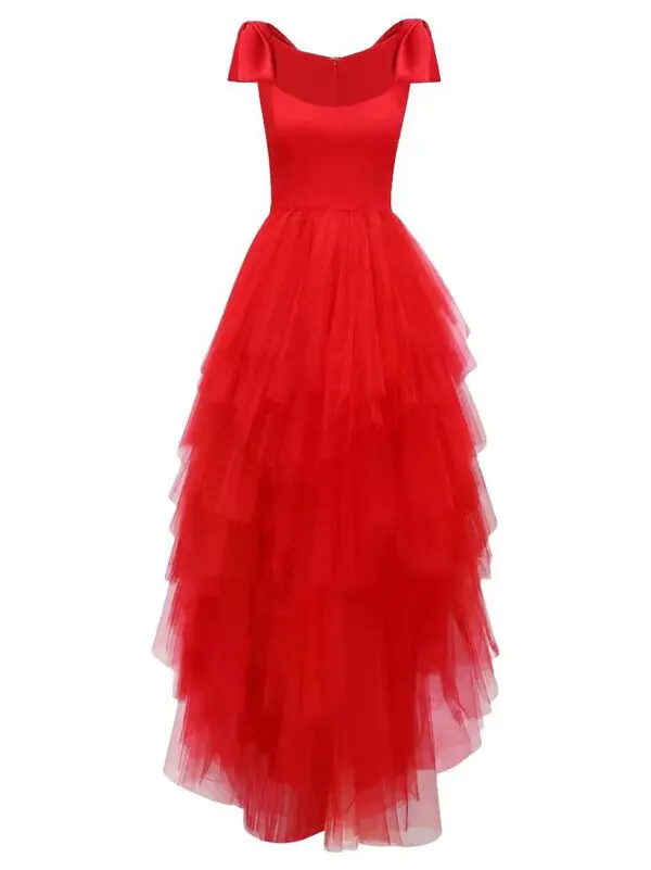 GEMY MAALOUF Bow-detail Tiered Maxi Dress - Red