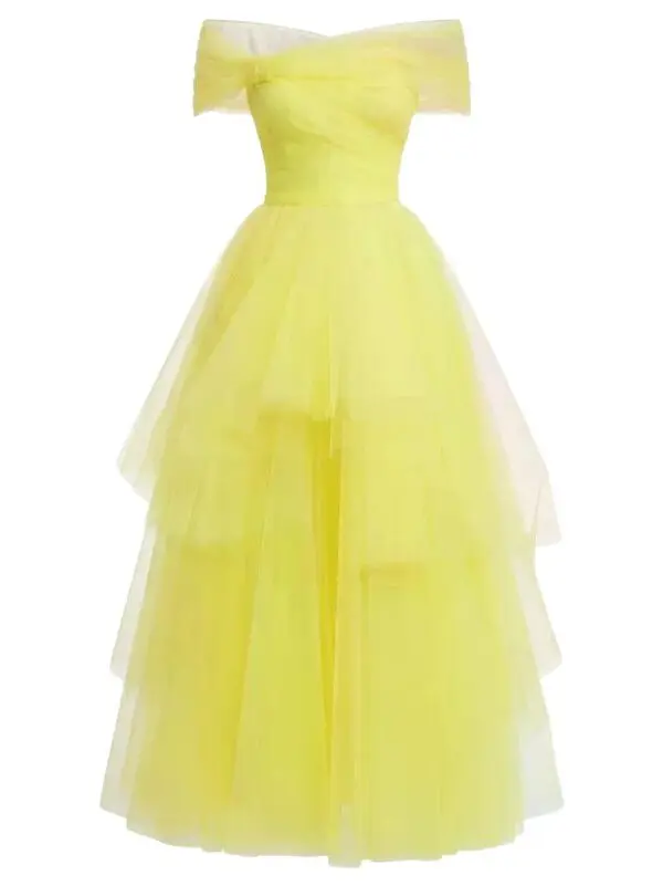 GEMY MAALOUF Asymmetrical Tulle Maxi Dress - Yellow
