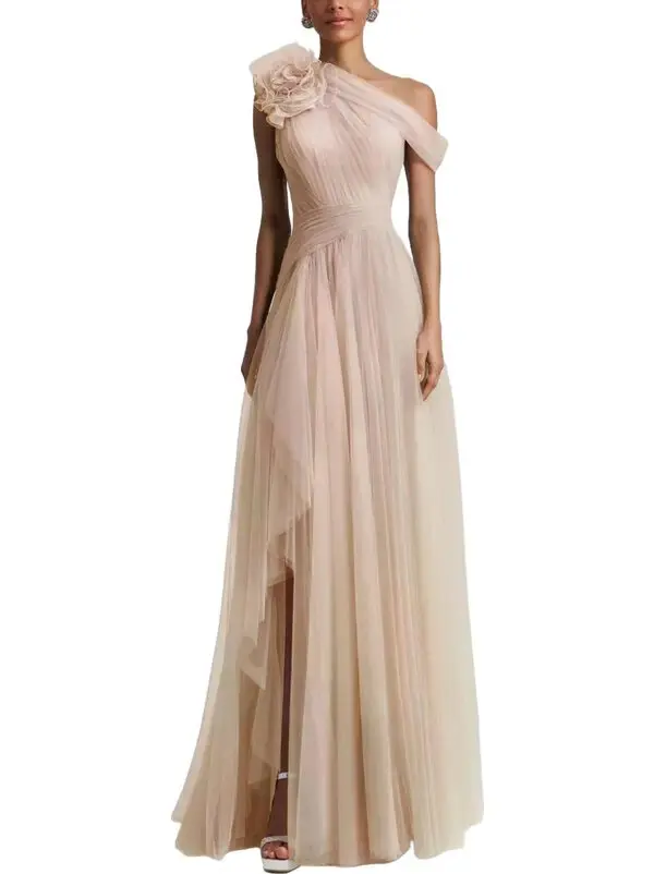 GEMY MAALOUF One-shoulder Flower Embellished Maxi Dress - Neutrals