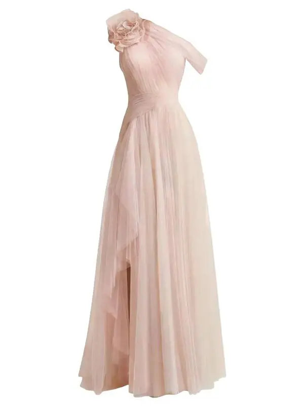 GEMY MAALOUF One-shoulder Flower Embellished Maxi Dress - Neutrals